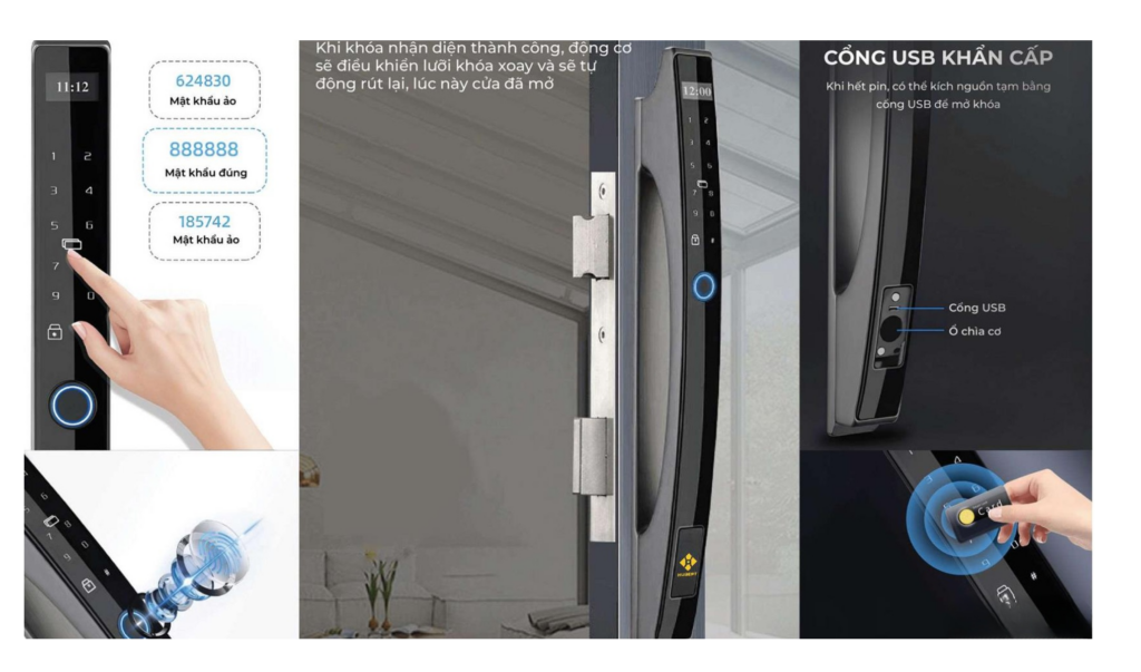 Khóa điện tử cửa nhôm Hubert HB CN86 Black App Wifi Tuya